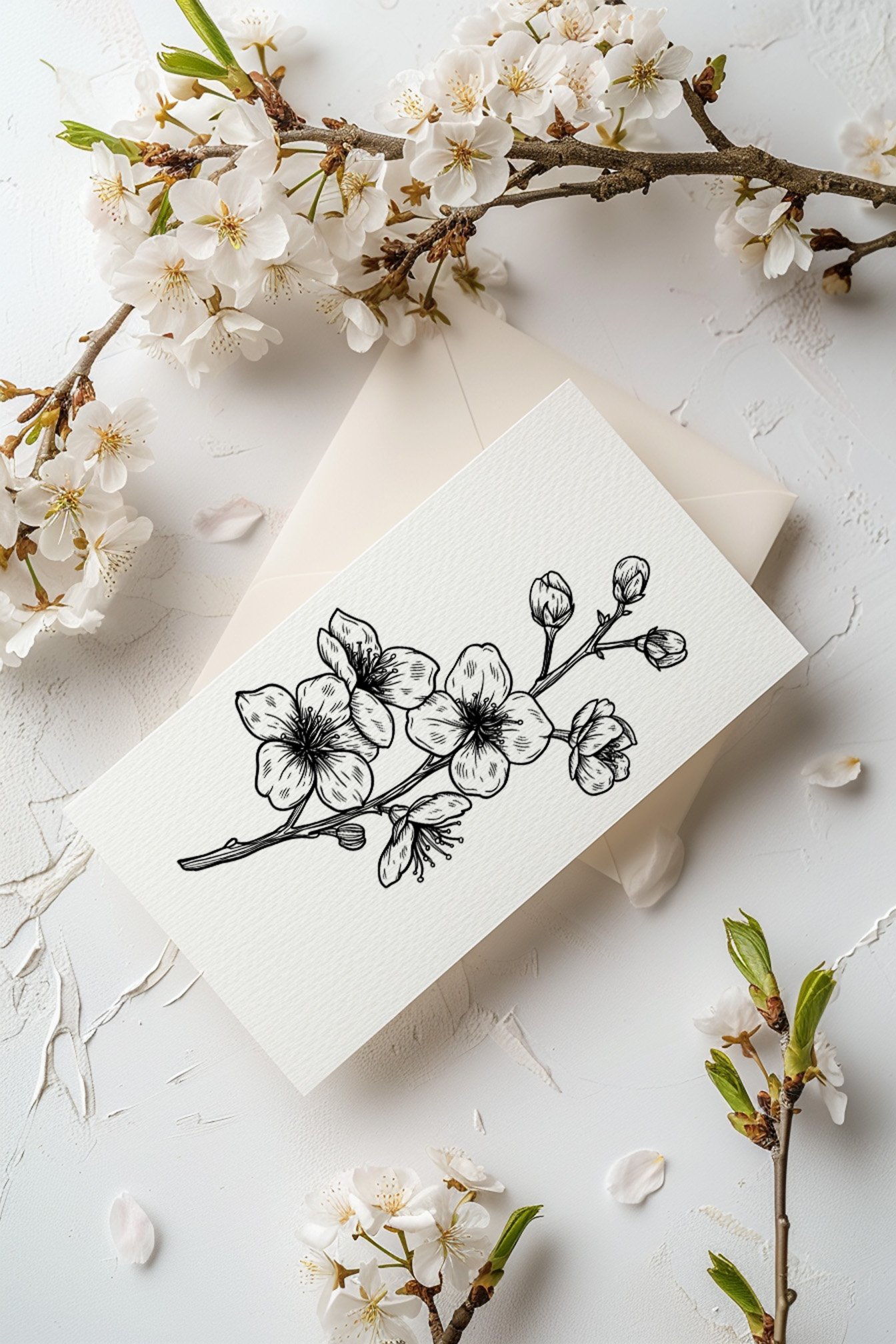 Sakura Flowers Line Art SVG