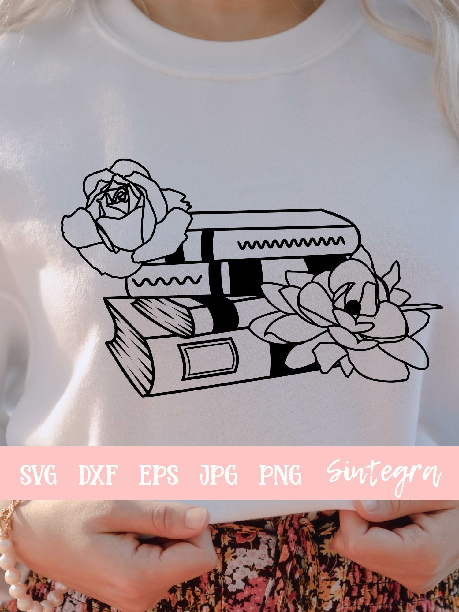 Floral Books Stacked SVG Cut File