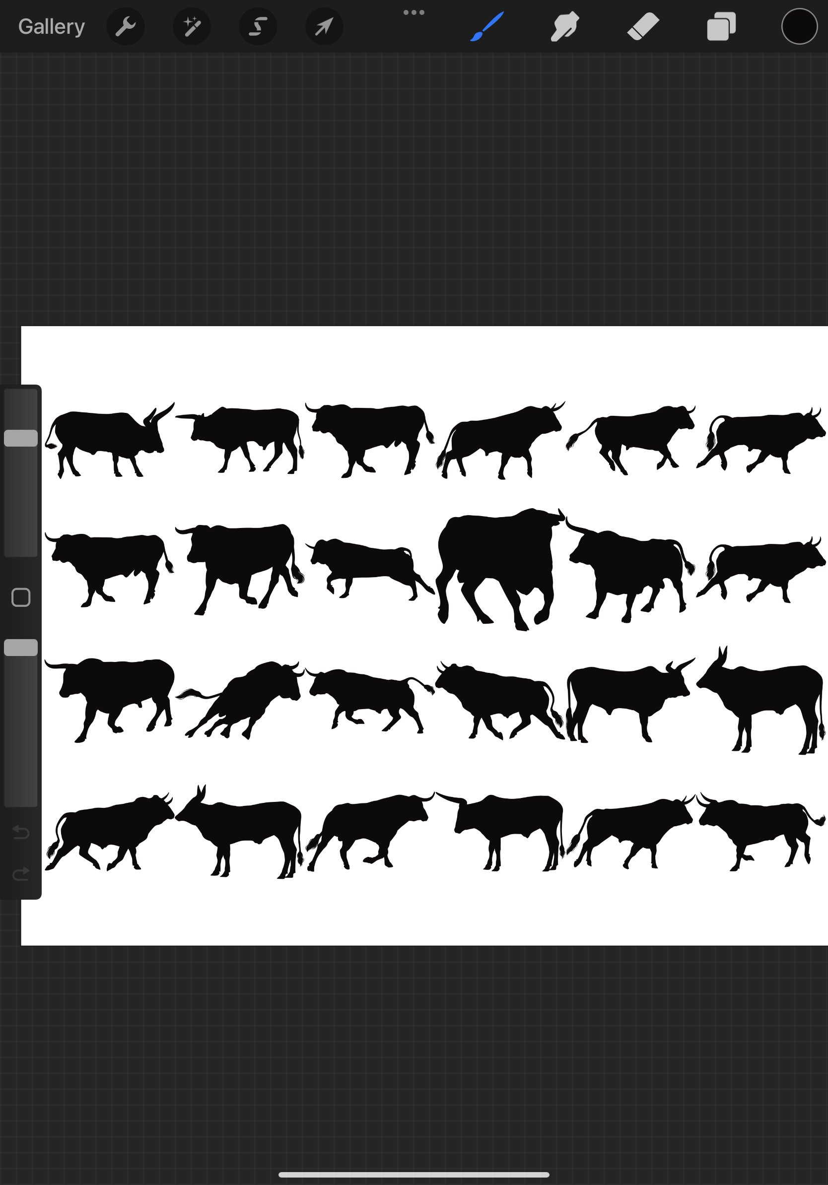 Bull Silhouette Procreate Brush Stamps, 24 Bull Silhouettes