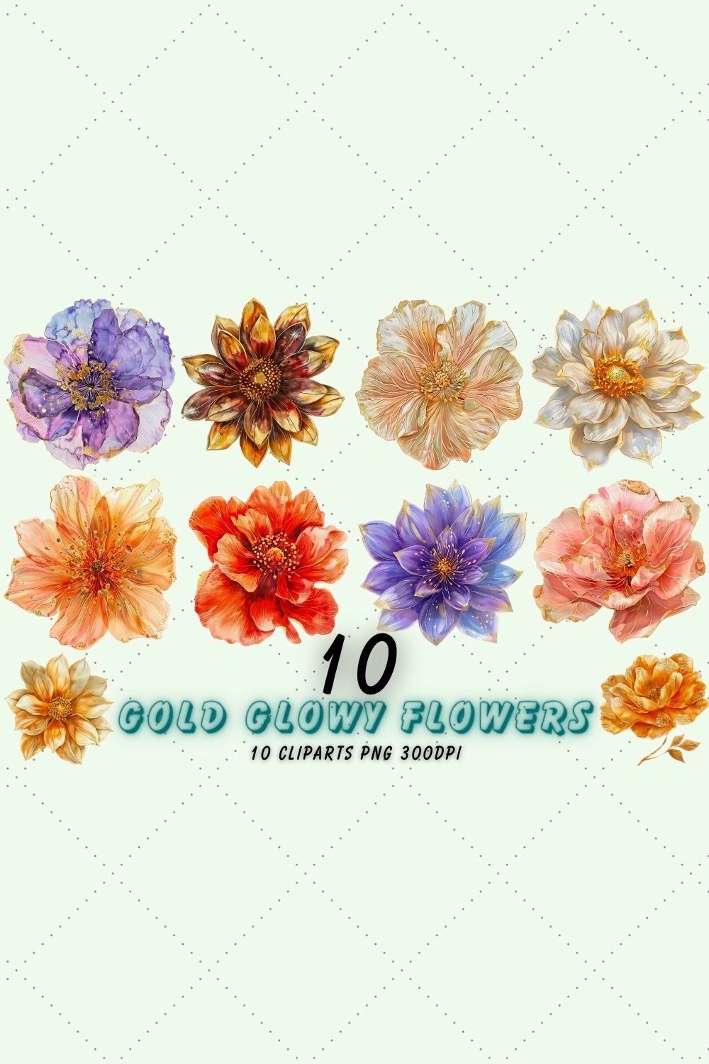 Gold Glowy Flowers Clipart, Flower PNG