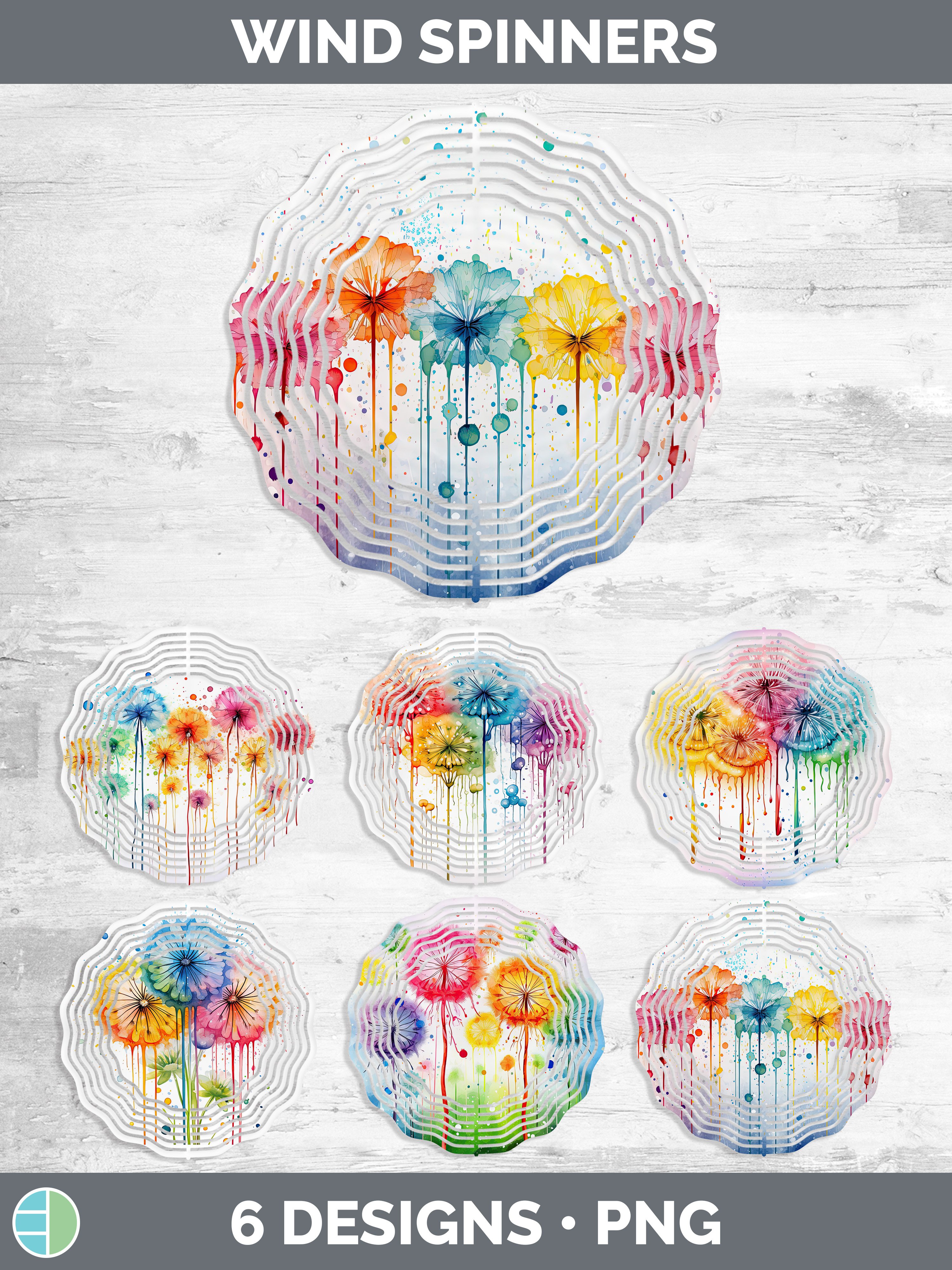Splat Rainbow Dandelion Flowers Wind Spinner | Bundle Spinne