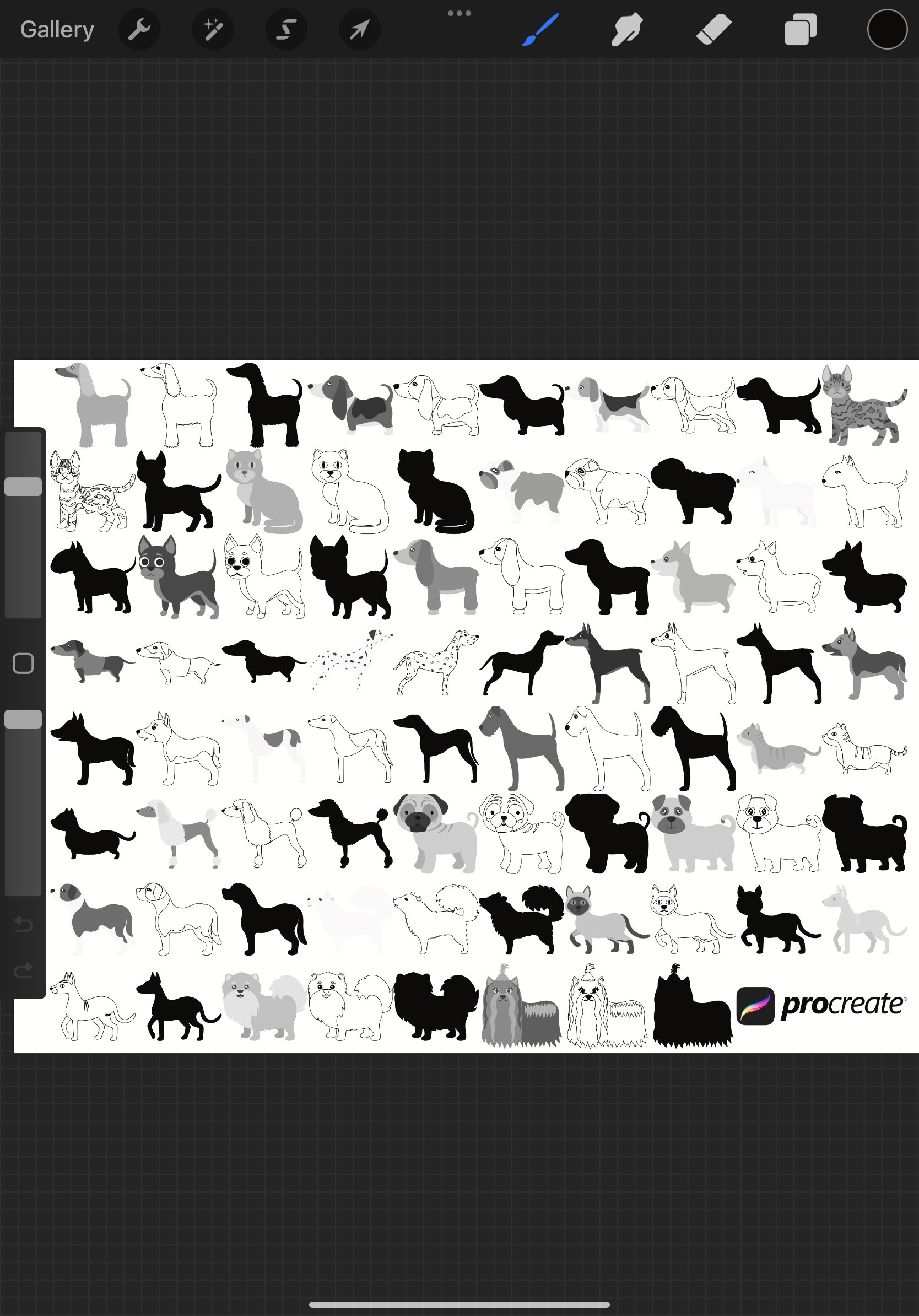 Cartoon Cats and Dogs, Outlines & Silhouette Set 1 Procreate