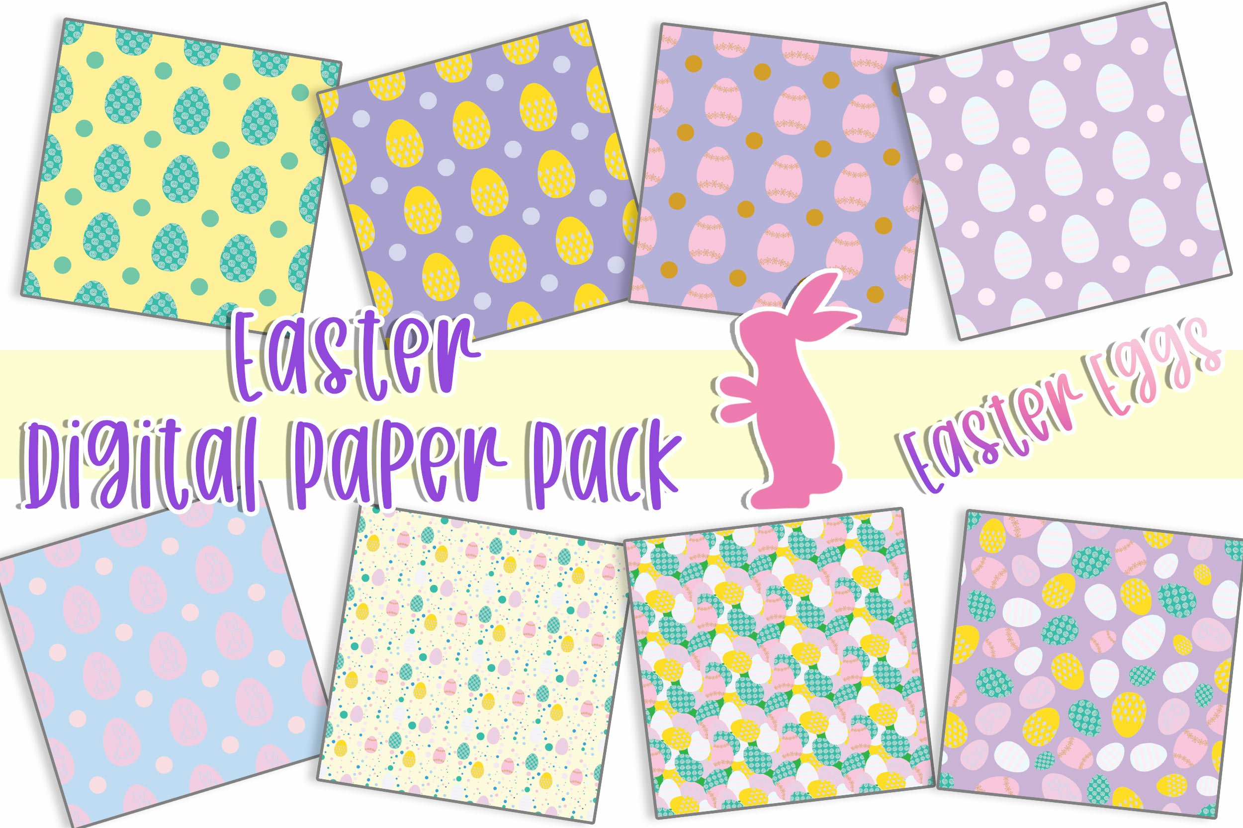 Easter Eggs Pastel Spring Background Seamless Pattern Bundle