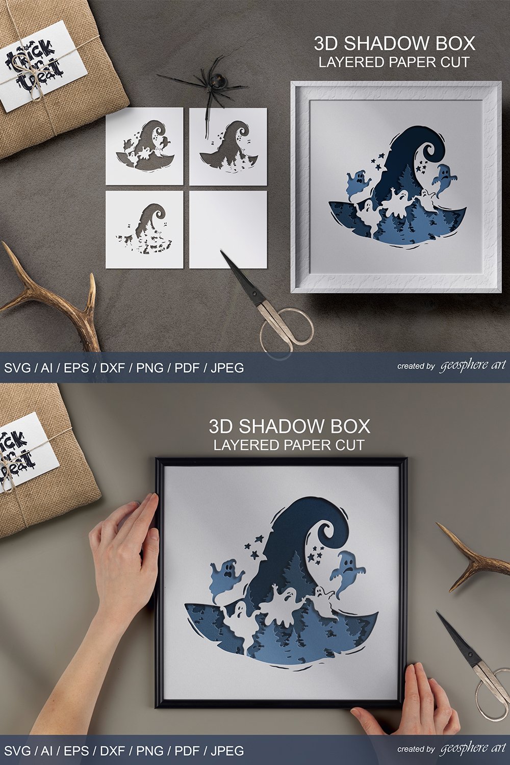 Halloween Witch hat Layered papercut SVG / DXF Shadow box