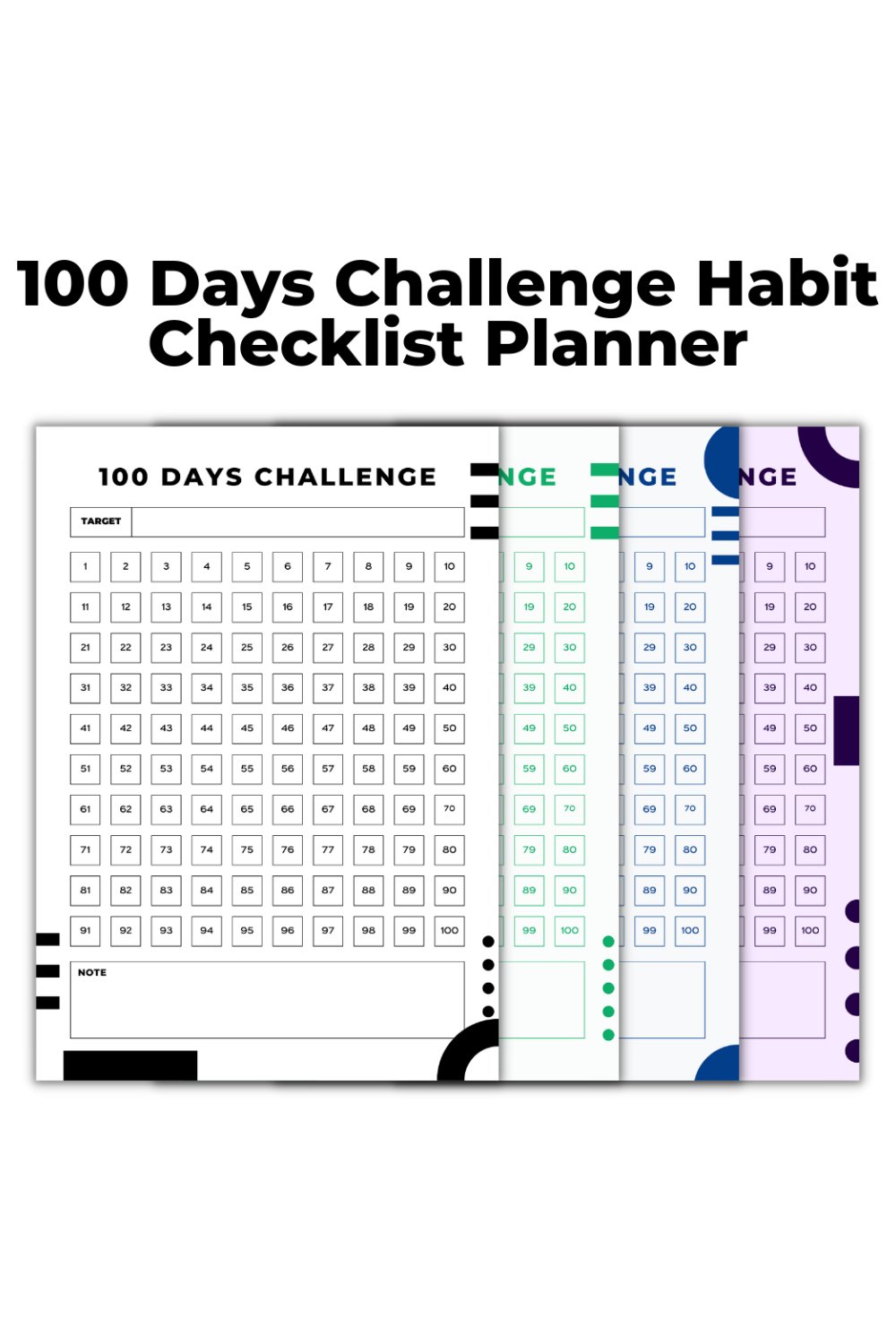 100 Days Challenge Habit Checklist Planner Template