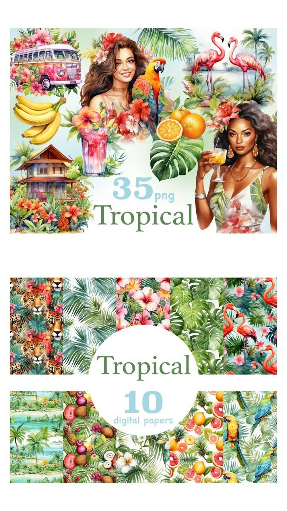 Tropical Digital Papers | Exotic Pattern Bundle