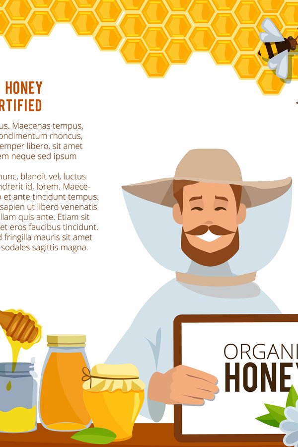 Illustrations at beekeeping theme. Poster vector template