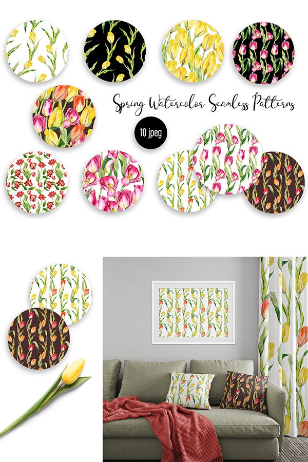 Spring digital paper, tulip flowers