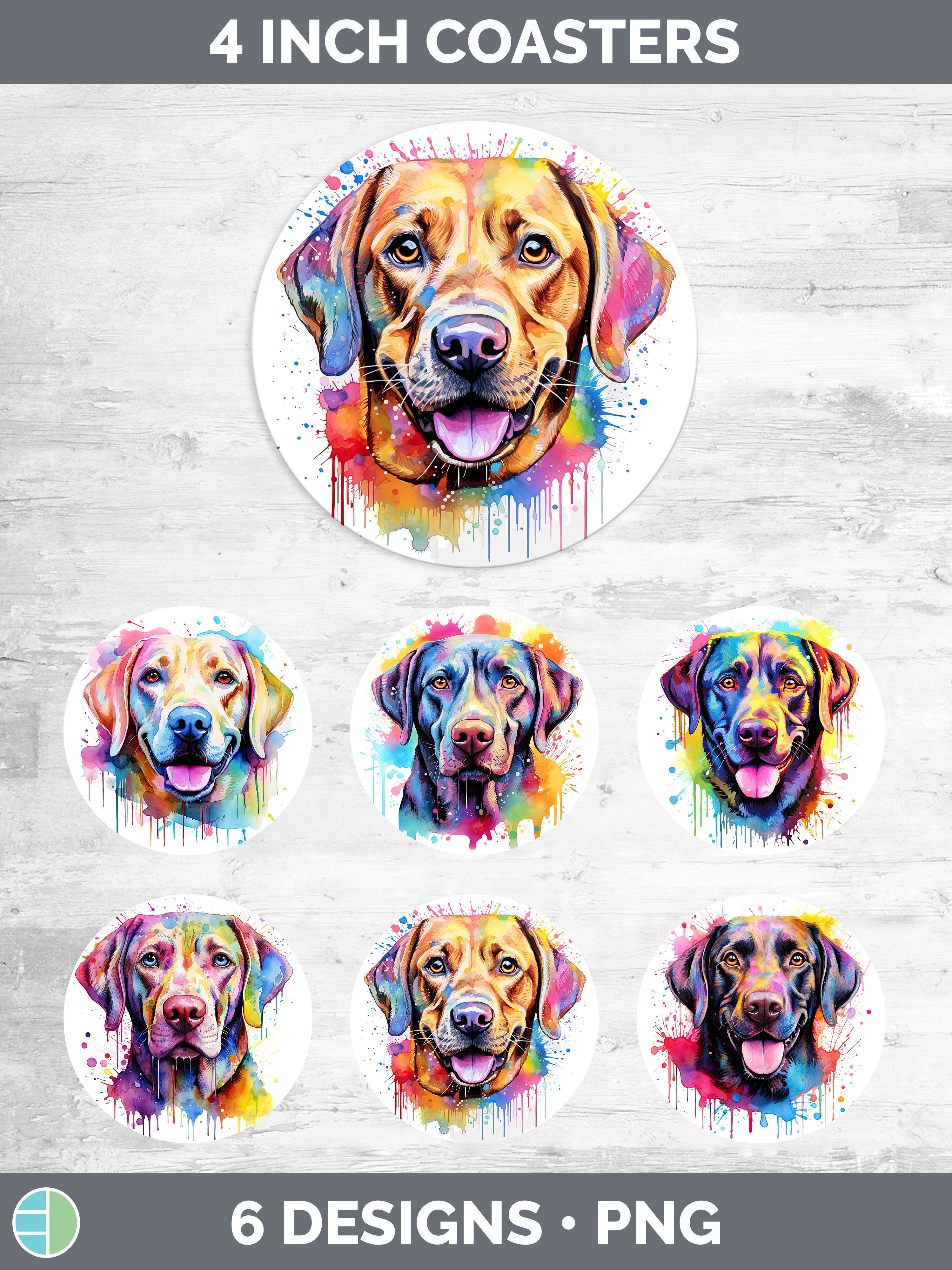 Splat Rainbow Labrador Retriever Dog Round Coaster | Sublima