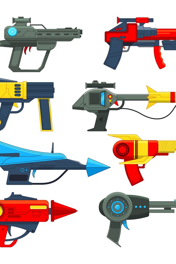 Fantastic space weapons in cartoon style