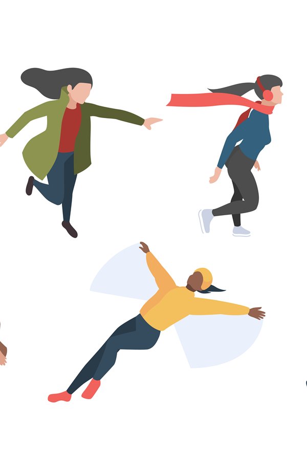 Winter people. Isometric characters in winter clothes walkin