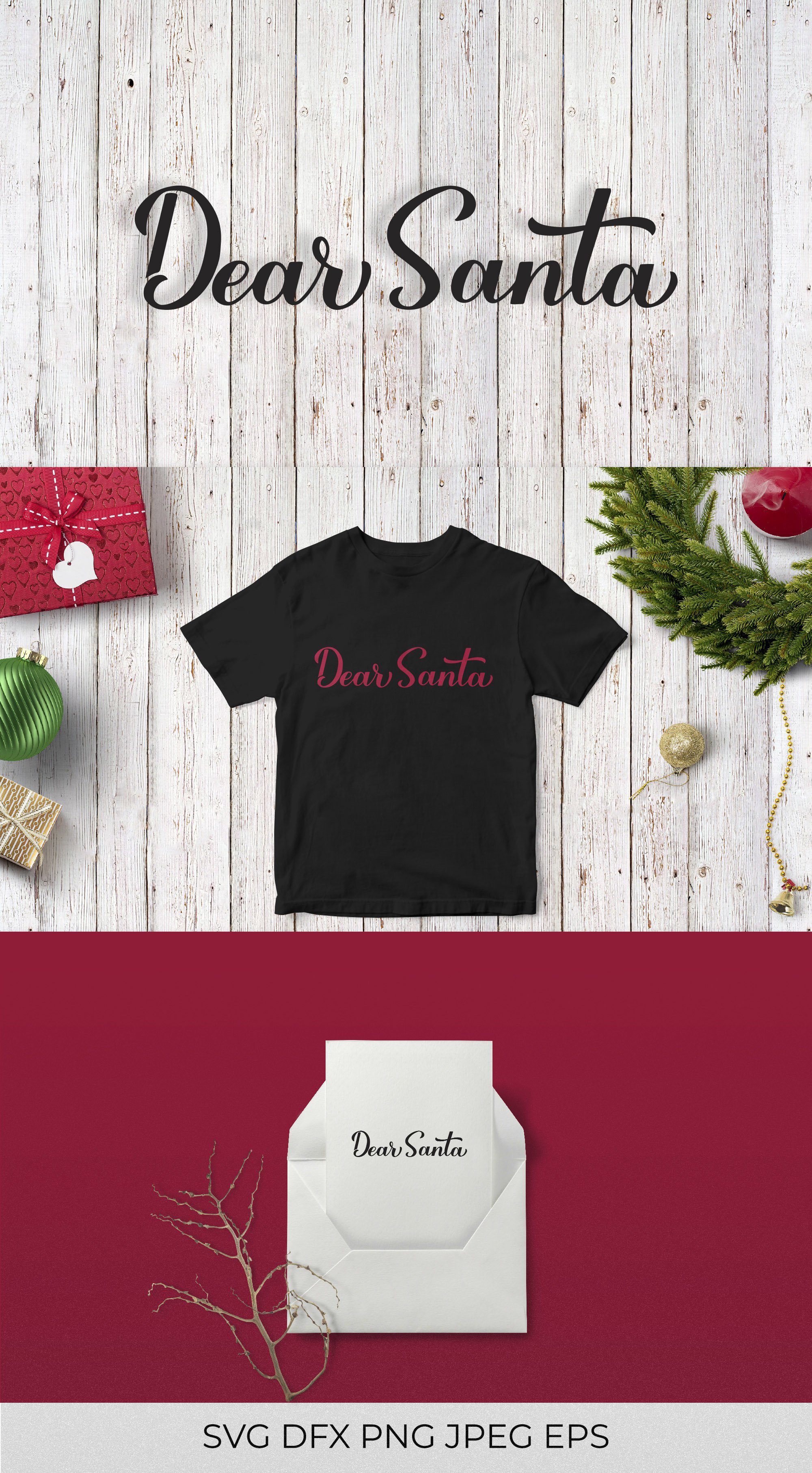 Dear Santa calligraphy hand lettering. Christmas quote SVG
