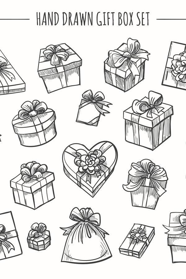 Sketch outline present boxes set