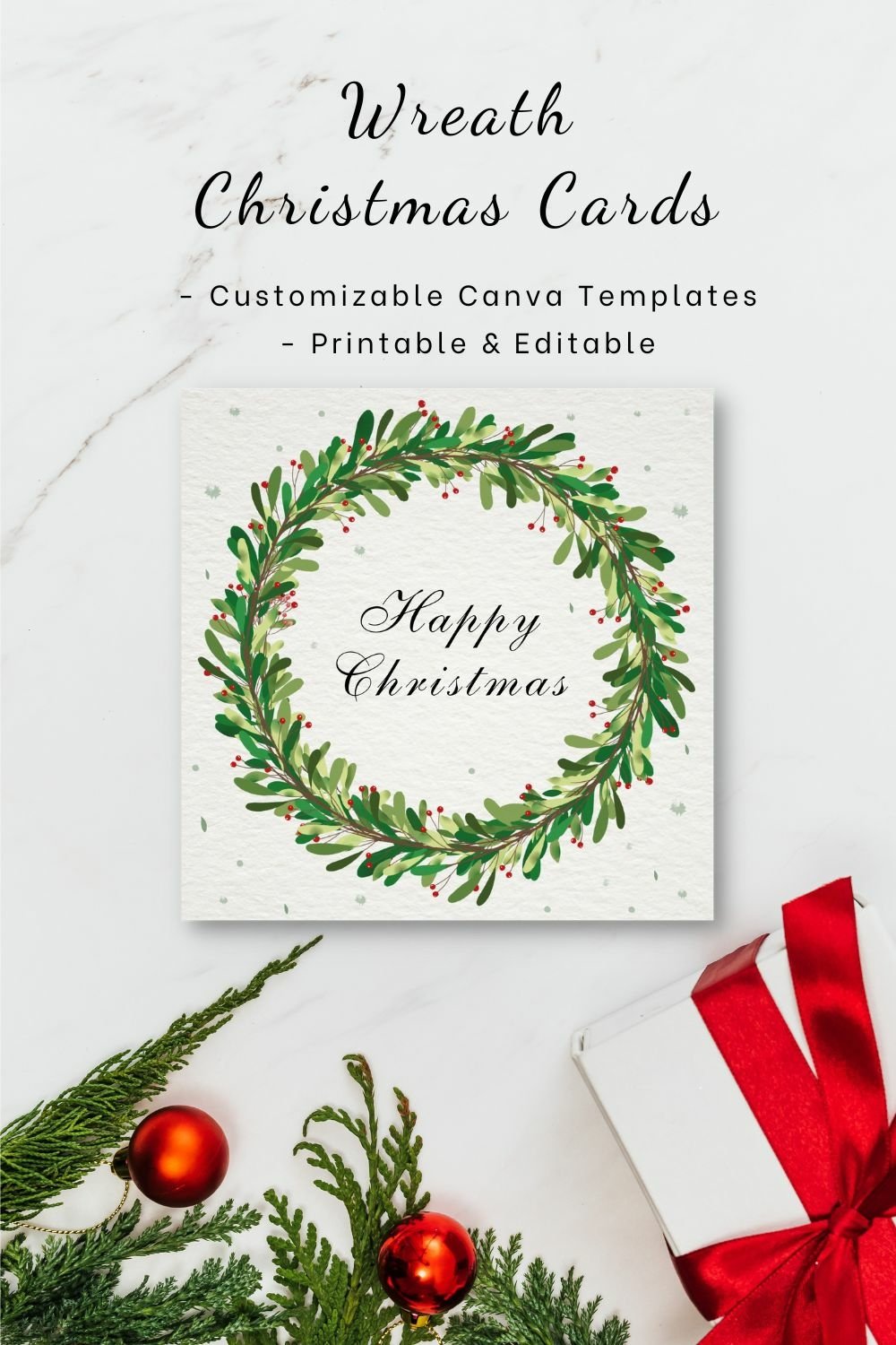 8 Wreath Christmas Cards Canva Template