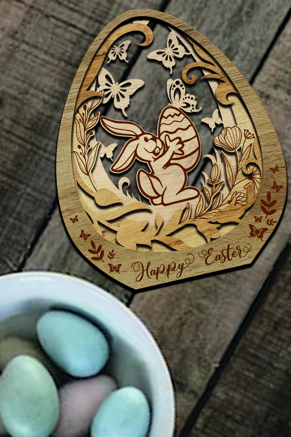 Happy Easter Decorative Egg, Laser Cut Template