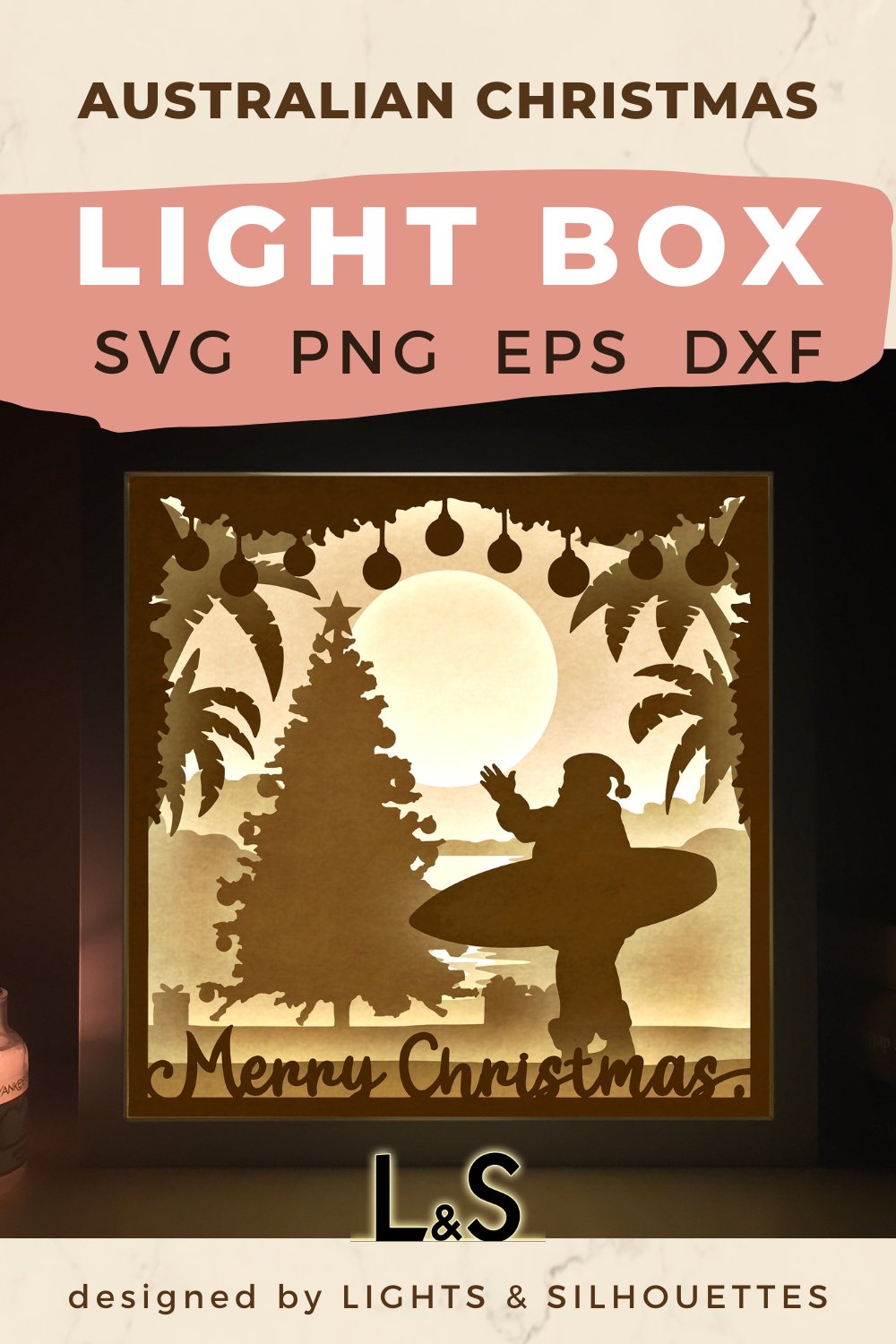 Australian Christmas Light Box Template | Santa Shadow Box