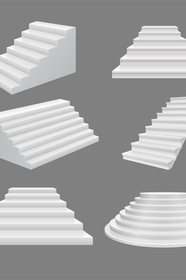 Building stairs illustration. 3D scala illustration white mo