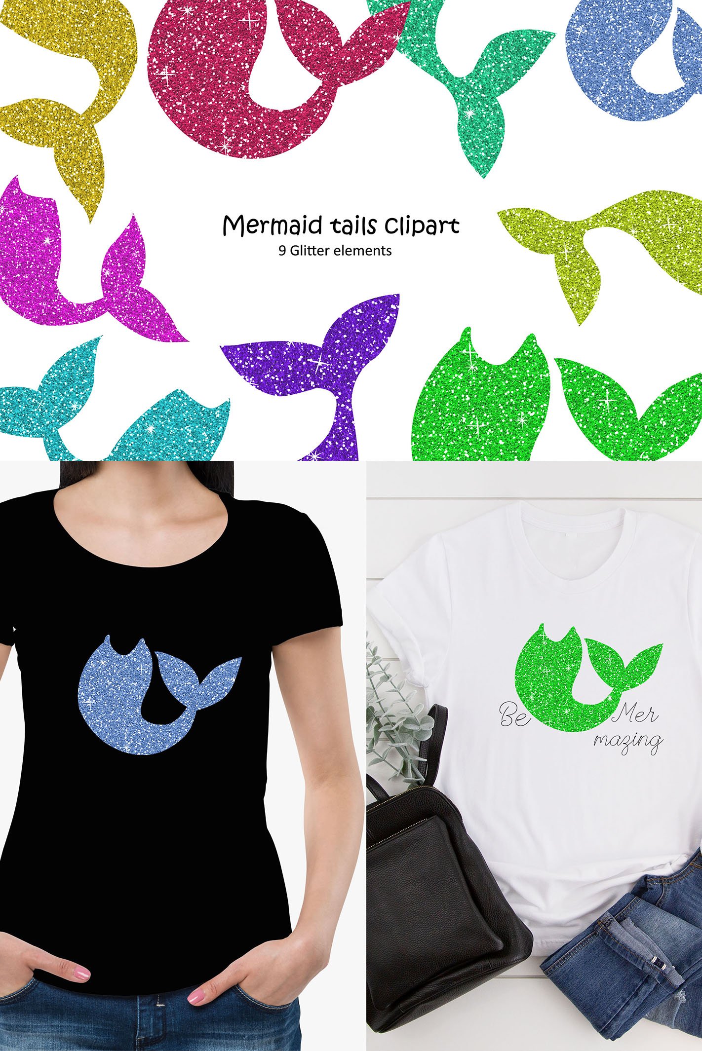 Mermaid Tail Clipart. Glitter Elements