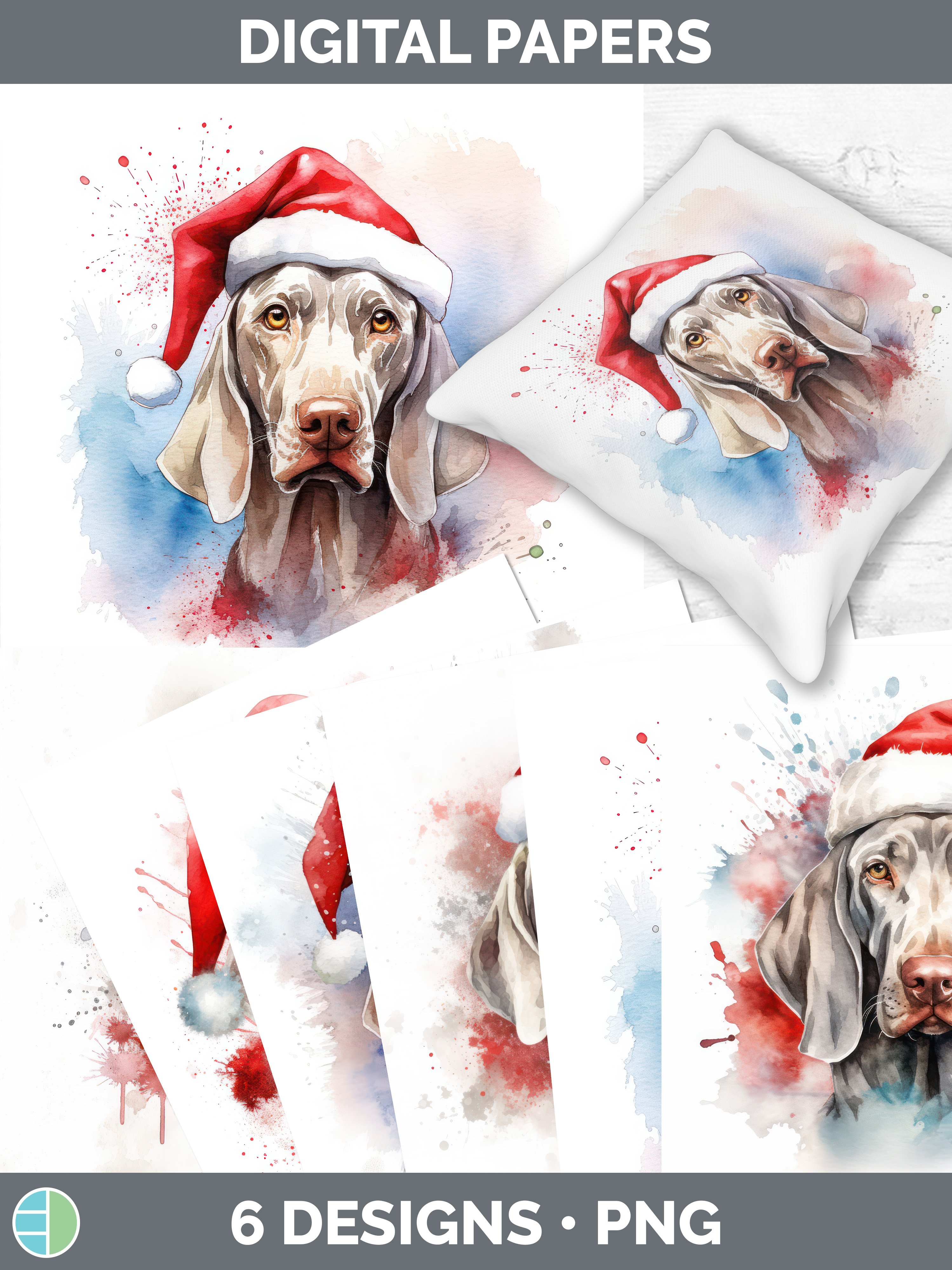 Christmas Santa Hat Weimaraner Dog Paper Backgrounds | Digit