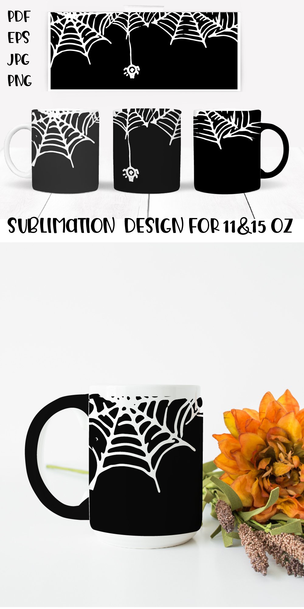 black halloween white spider web Mug Sublimation 11 15 oz