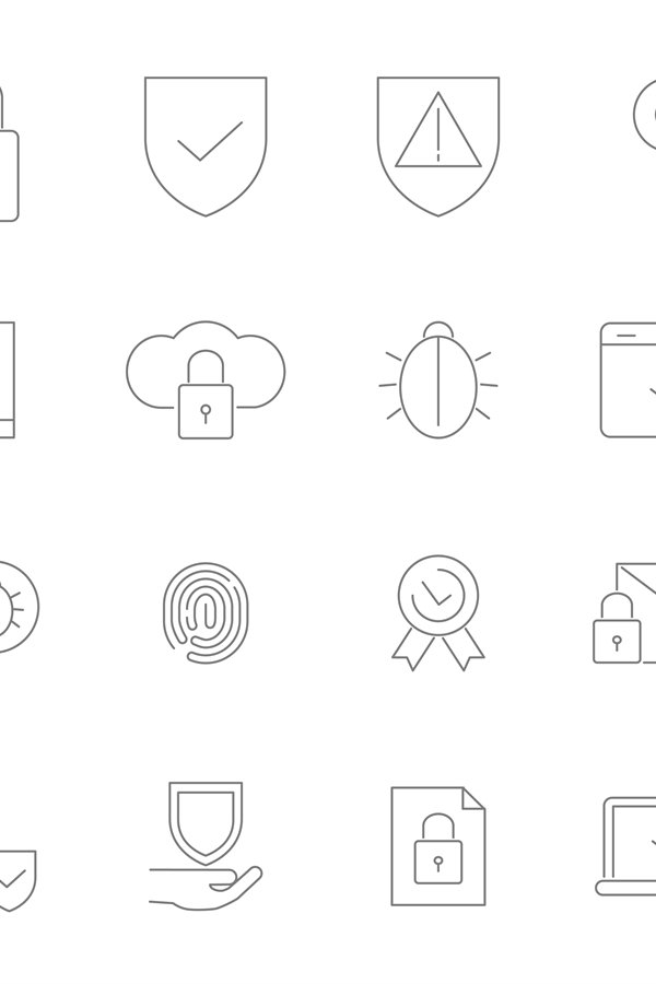 Symbols of privacy. Vector Icon set in linear style of cyber