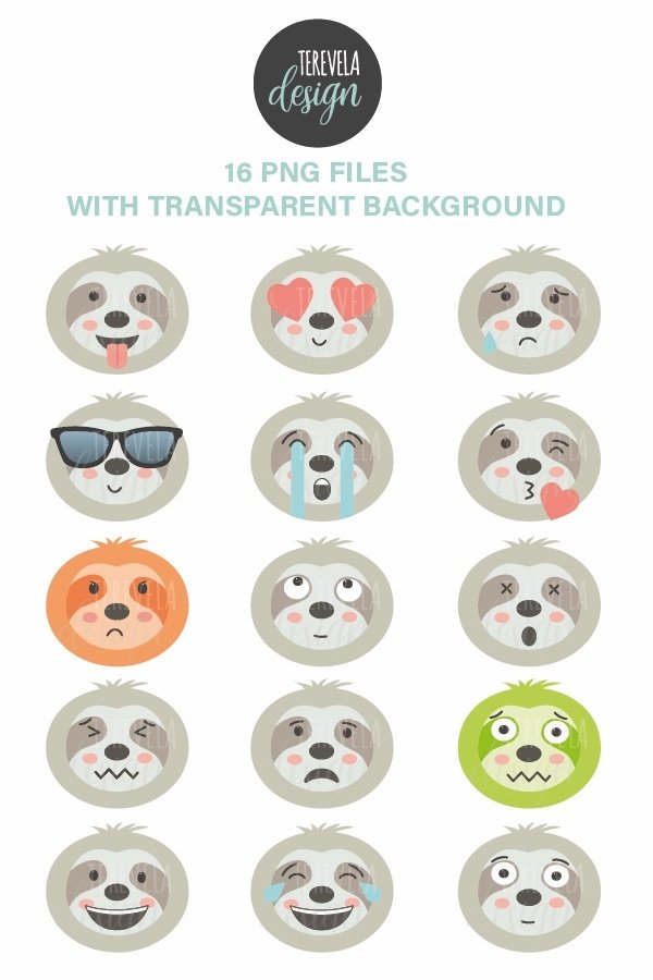 SLOTH, EMOJI SLOTH FACES, funny sloth