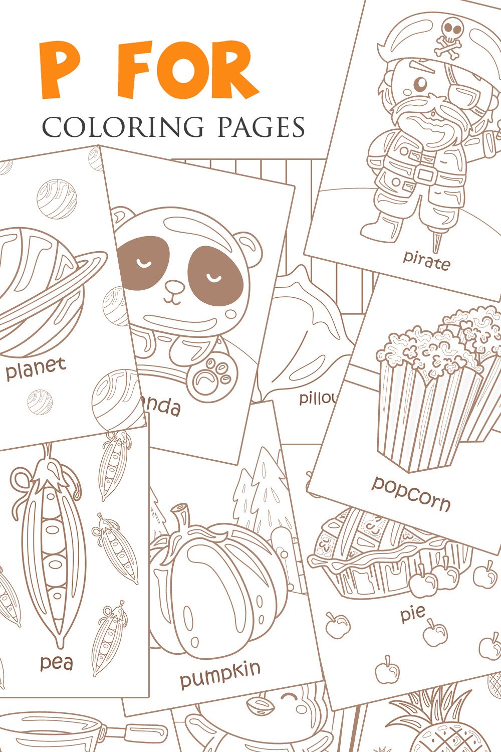 Alphabet P For Vocabulary Reading Lesson Kids Coloring Set