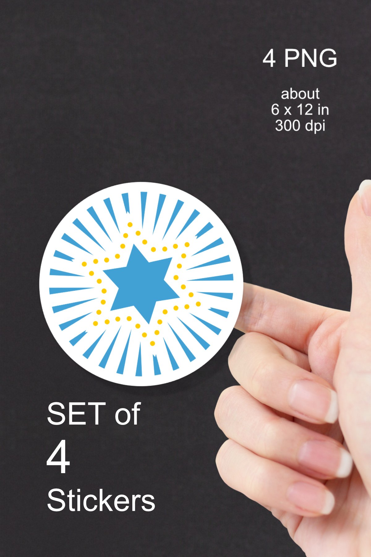 Radiant Star of David Stickers 4 PNG Files for Print and Cut