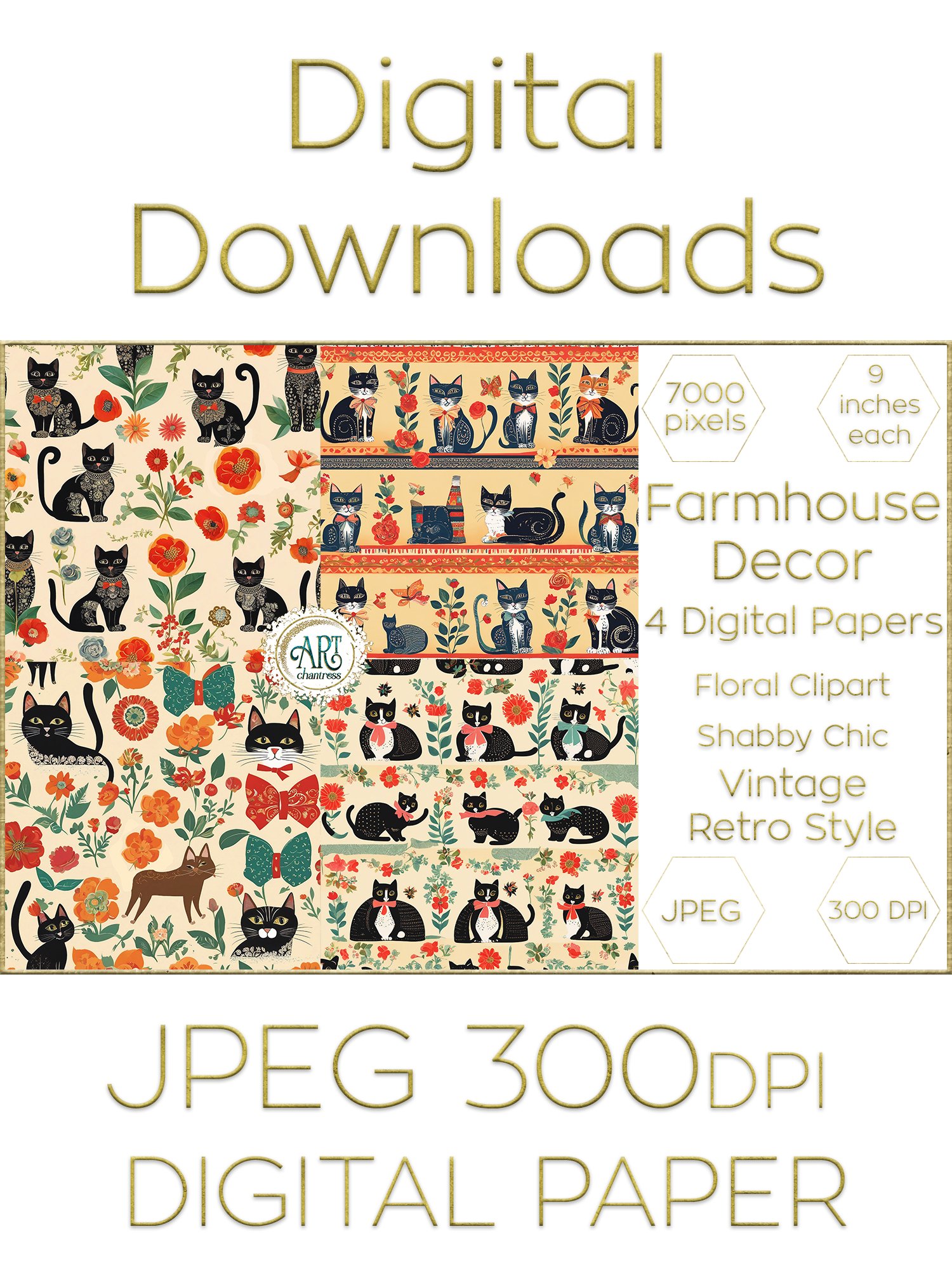 Black Cat Digital Paper Retro Decorations Digital (3503037)
