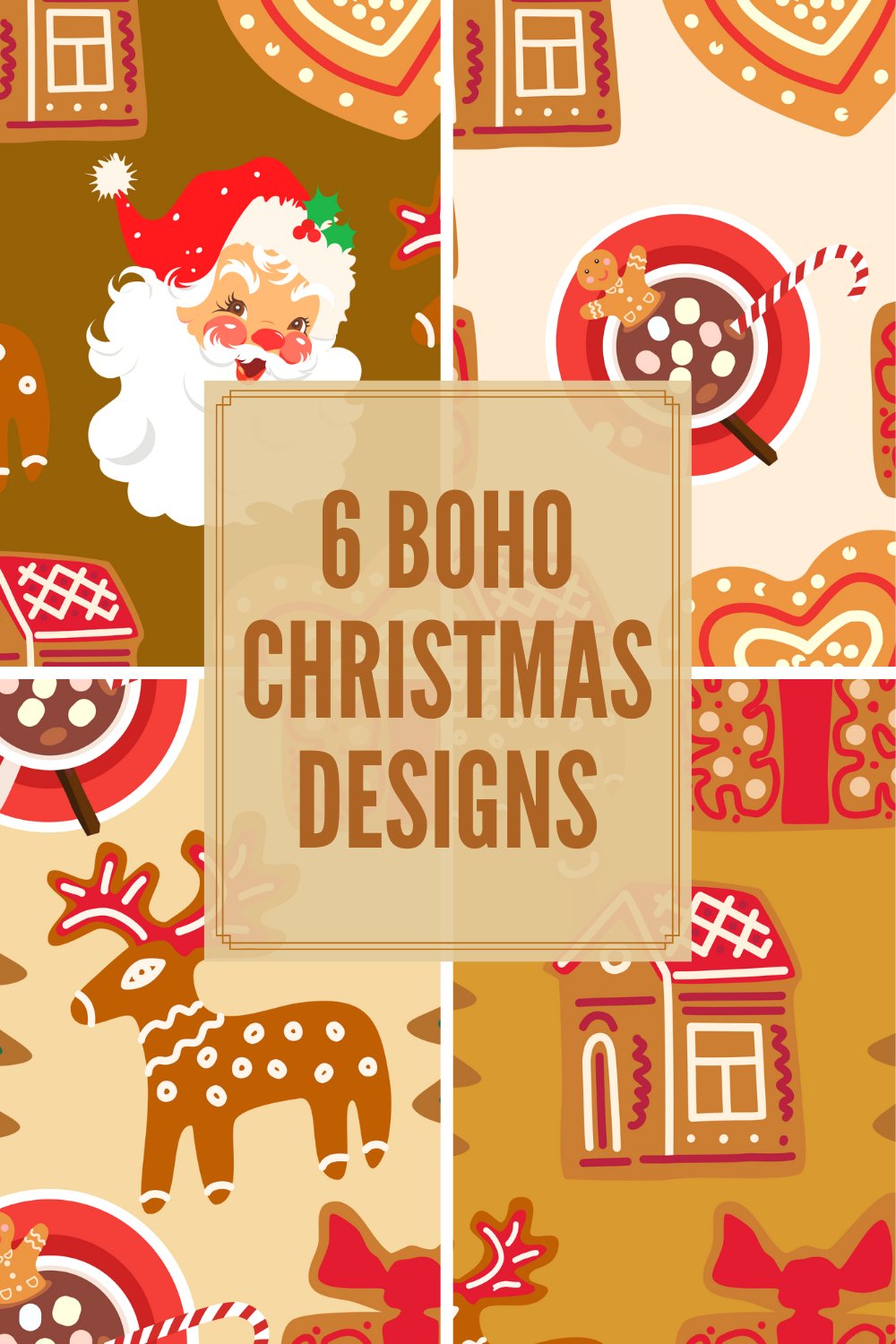 Boho christmas digital paper set seamless pattern wall art