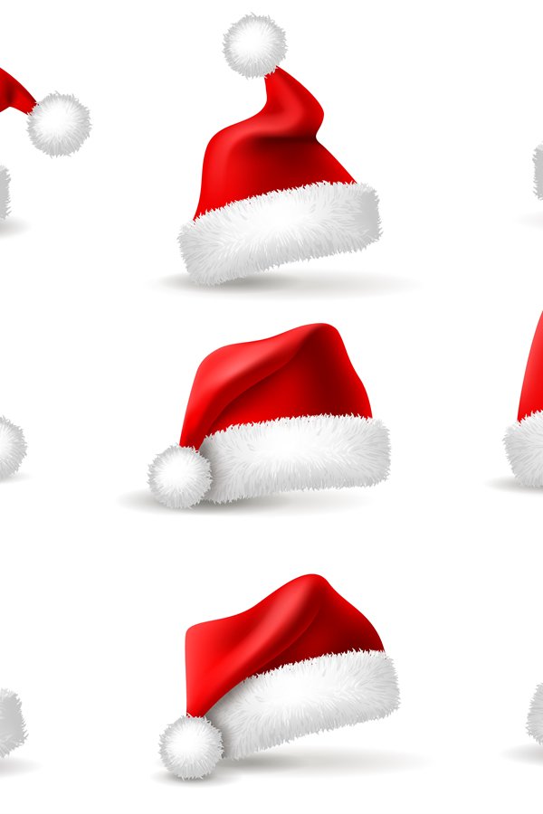 Realistic santa hats. Santa claus christmas holiday caps, ce