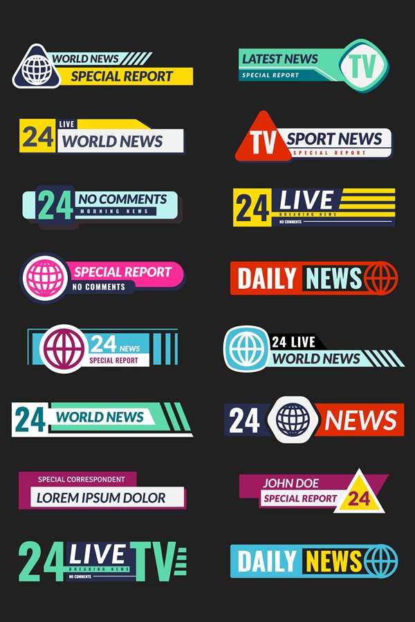 Broadcasting TV banner set. News television screen header, s