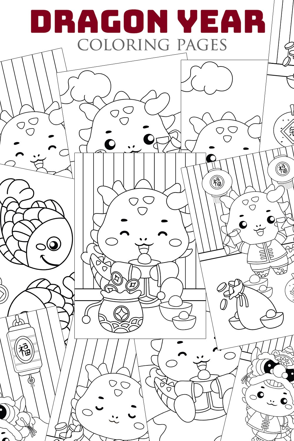 Chinese New Year Dragon Lunar Coloring Activity Kids Adult