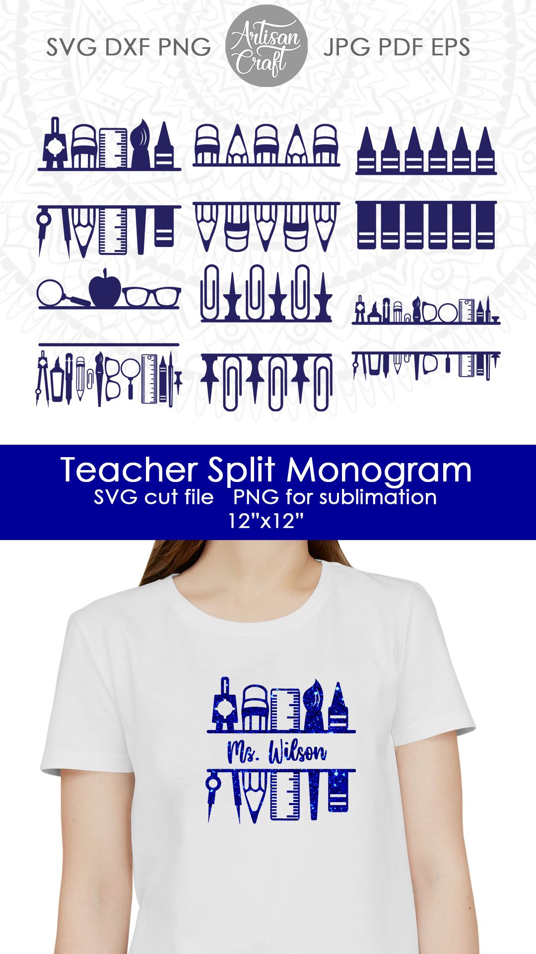 teacher split monogram png