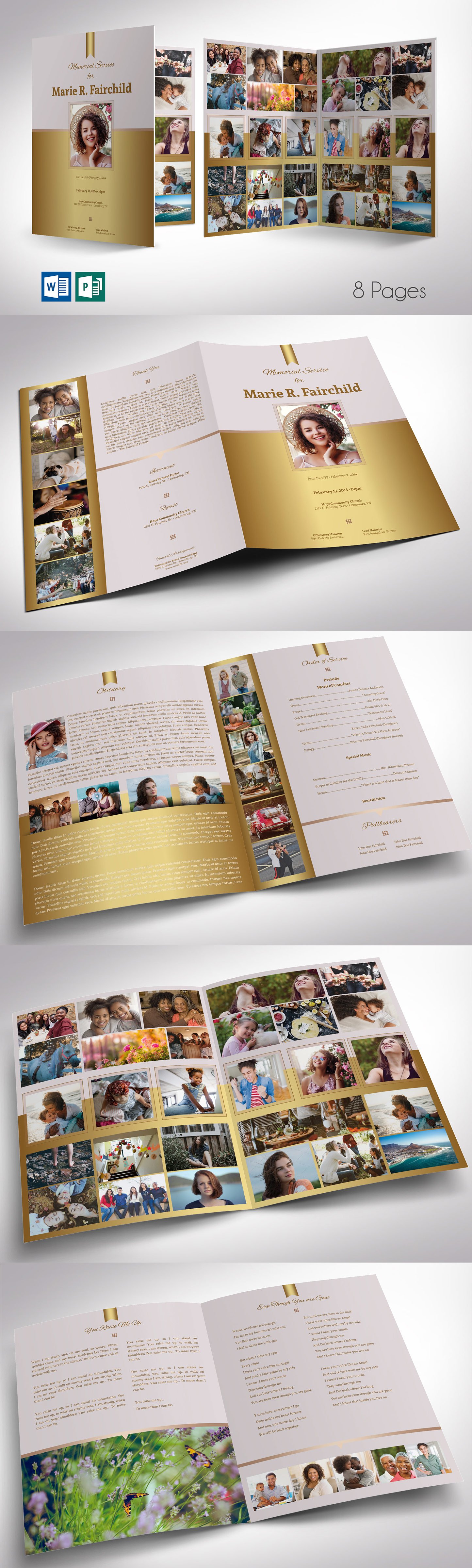 Golden Funeral Program Word Publisher Large Template