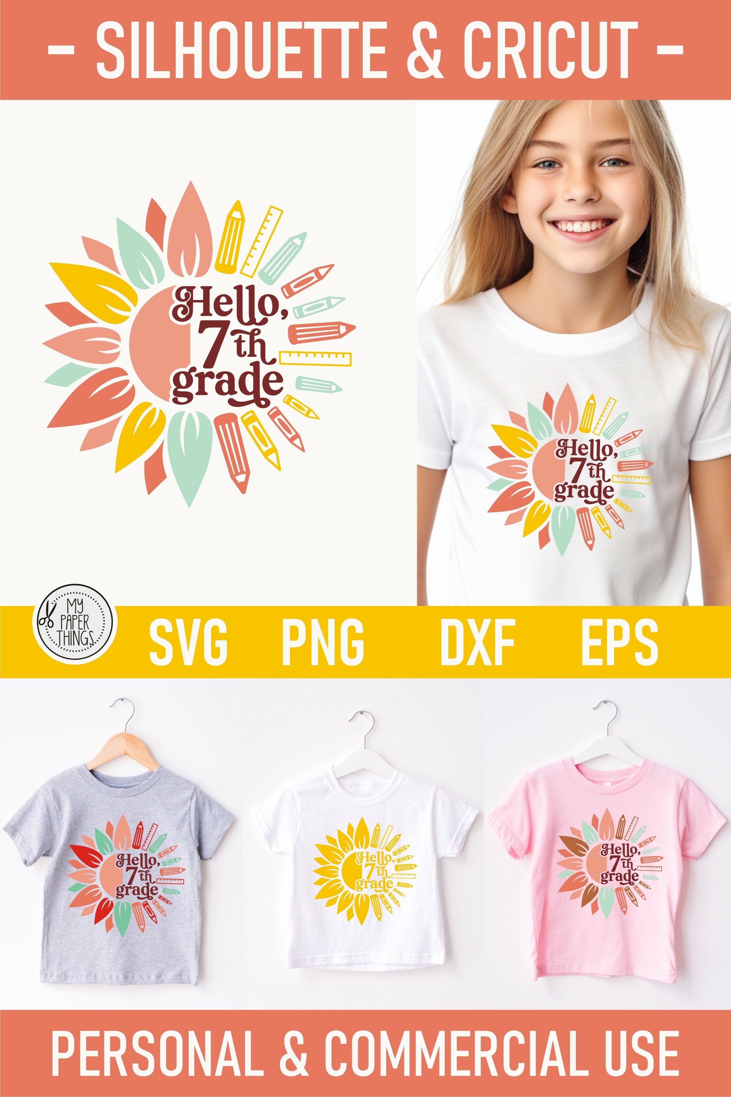 Hello 7th Grade Svg with Sunflower