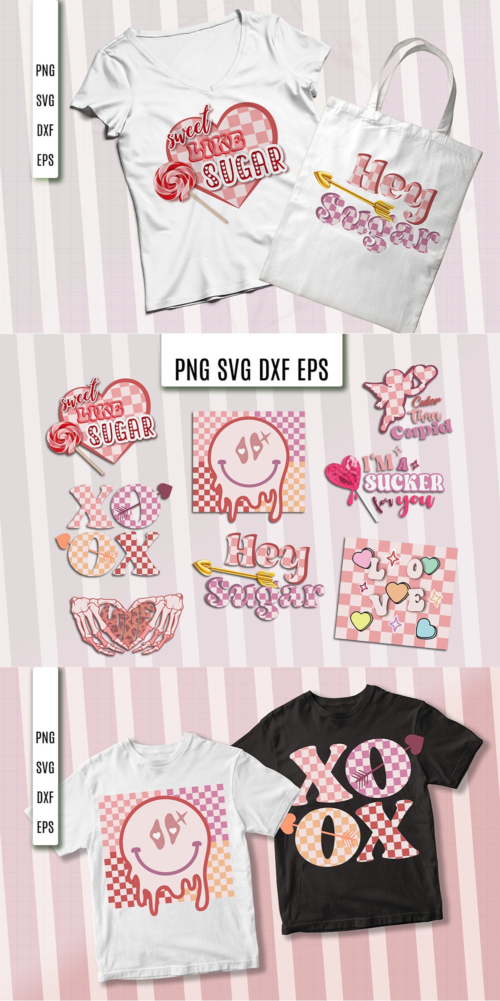 Retro valentines png bundle, Groovy valentines png bundle