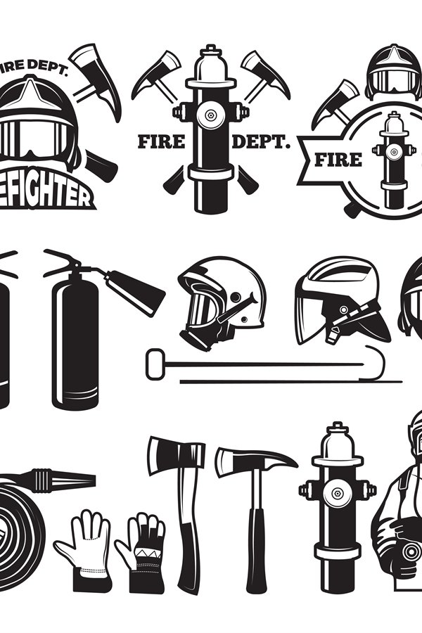 Badges and labels set for fire department