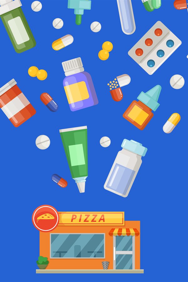 Vector concept illustration with medicines, potions and pill