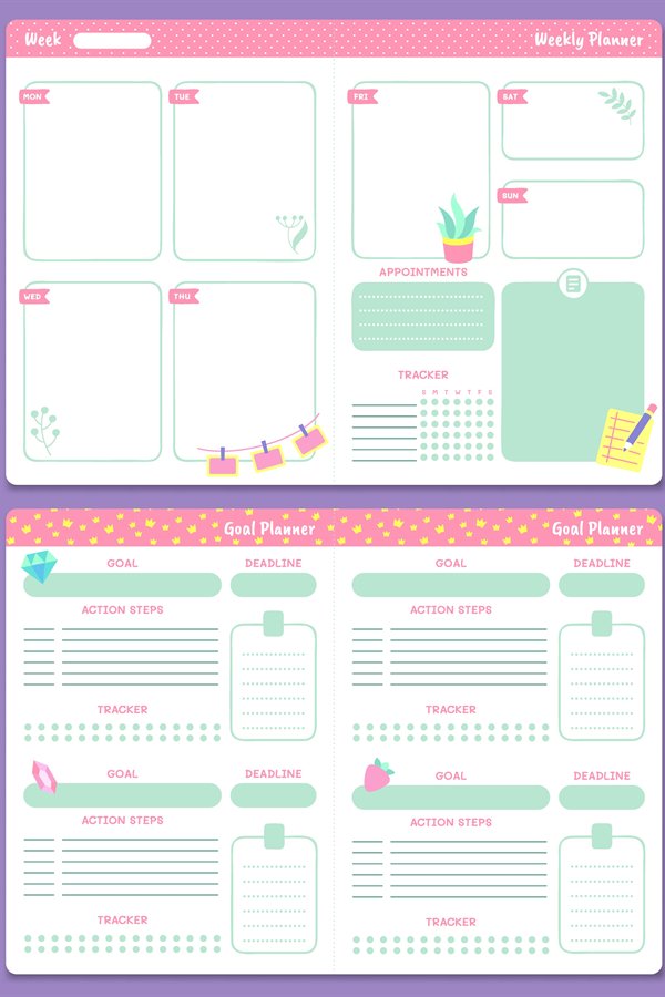 Funny planner templates. Daily, weekly, monthly and yearly p