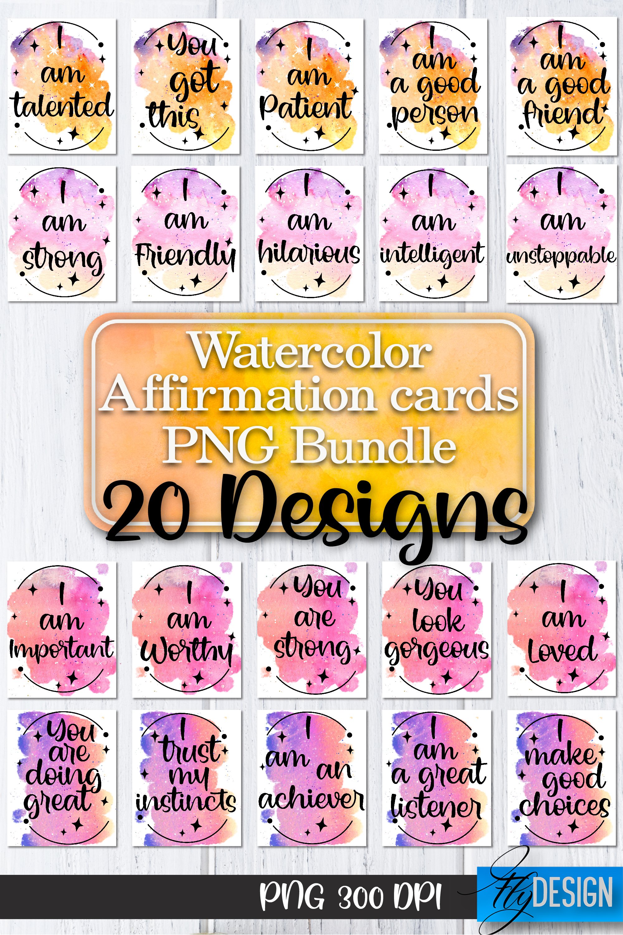 Affirmation cards PNG Bundle | Positive (1992150)