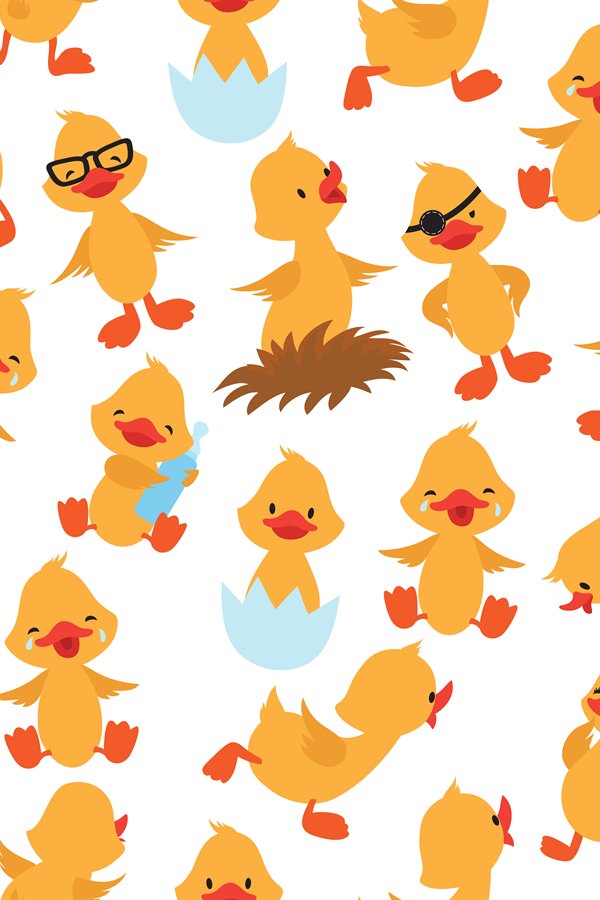 Baby duck seamless pattern. Cute ducklings kids album vector