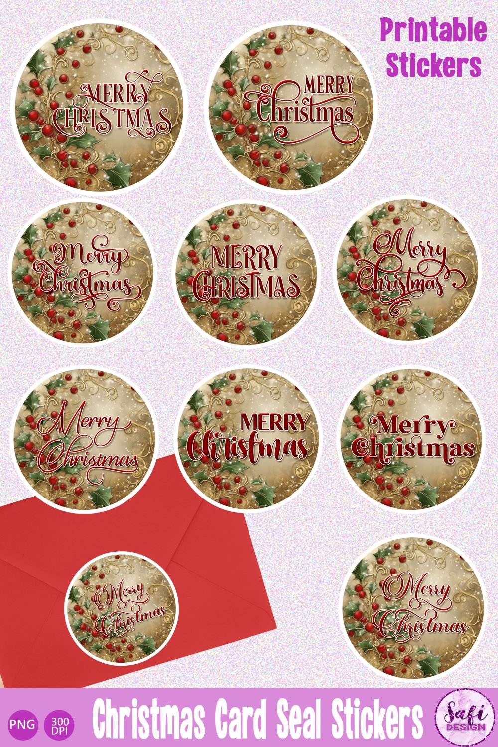 Merry Christmas Card Seal Stickers for Cricut