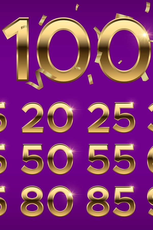 Anniversary numbers. Golden celebration number and confetti.