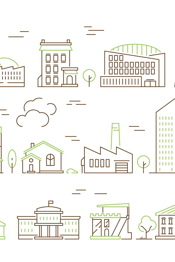Line art buildings. Urban living houses and villa home exter