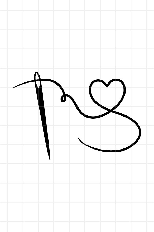 Heart with a needle thread SVG Cut File. Sew stitch SVG.