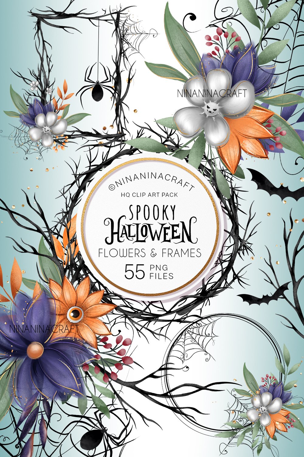 Halloween Flowers clipart, thorns frames, spooky png