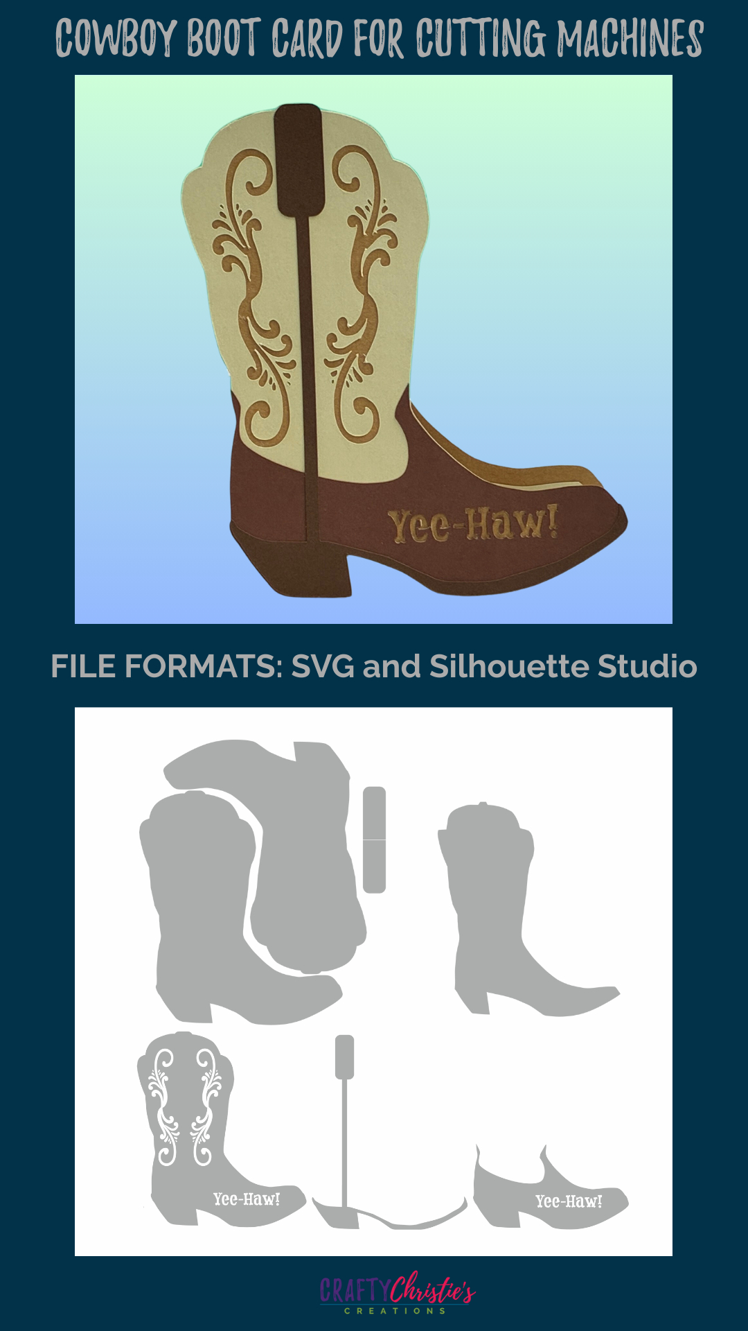 Layered Cowboy Boot Card Cut File Design Template SVG