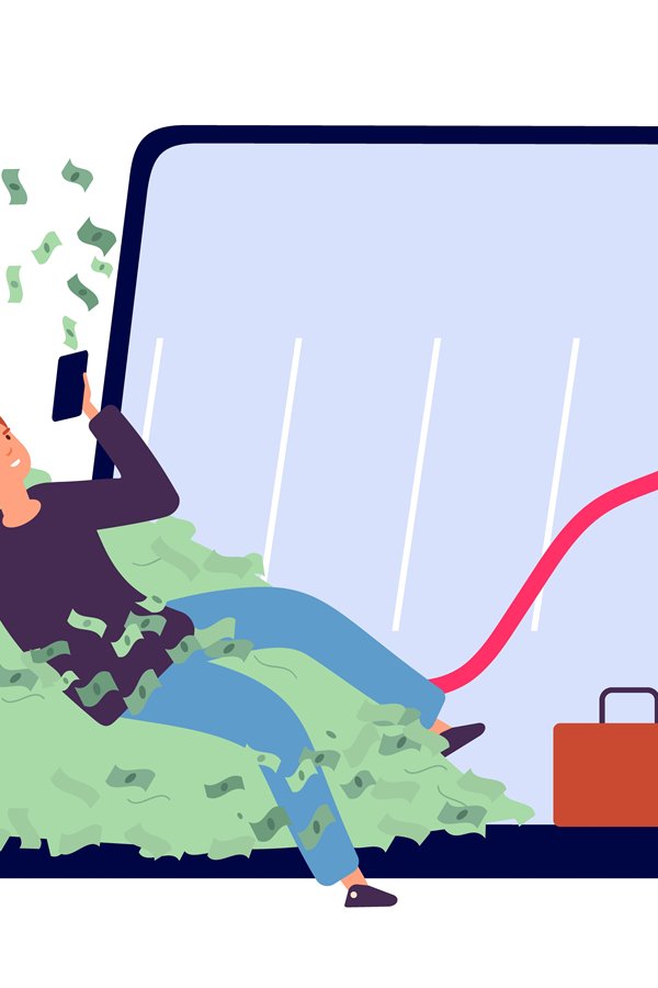 Successful investment. Man makes profit from money invested