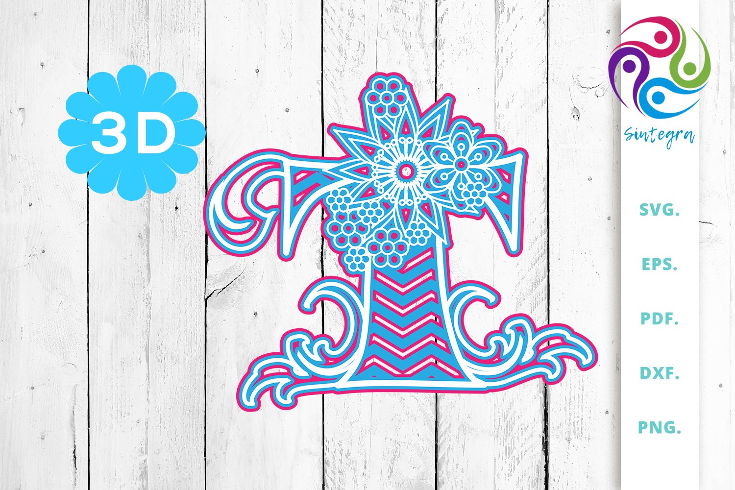 3D Multilayer Floral Chevron Letter T , SVG Cut File